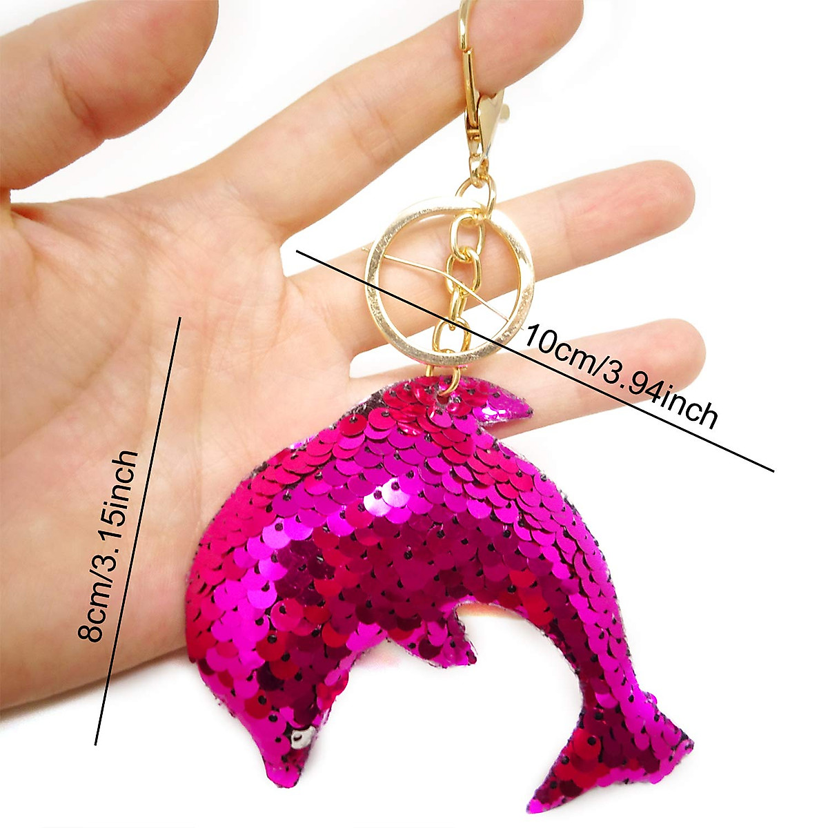 Honbay 4PCS Sparkly Sequins Keychains Ocean Theme Animal Dolphin Shaped Keychains Party Favors Car Keychain Handbag Hanging Ornament Backpack Keychain, for Birthday, Wedding, Christmas, etc