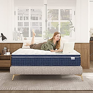 EEN EEN SLEEP Queen Mattress in a Box, 12 Inch Hybrid Mattress Queen Size, Medium Firm Mattress with Foam and Pocket Innerspring, Strong Edge Support, Fits All Bed Frames, CertiPUR-US