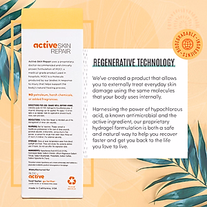 Active Skin Repair First Aid Healing Skin Hydrogel - Natural & Non-Toxic Repairing Ointment with Hypochlorus Acid for Minor Cuts, Wounds, Scrapes, Rashes, Sunburns, & More, HSA/FSA Eligible, 3 oz