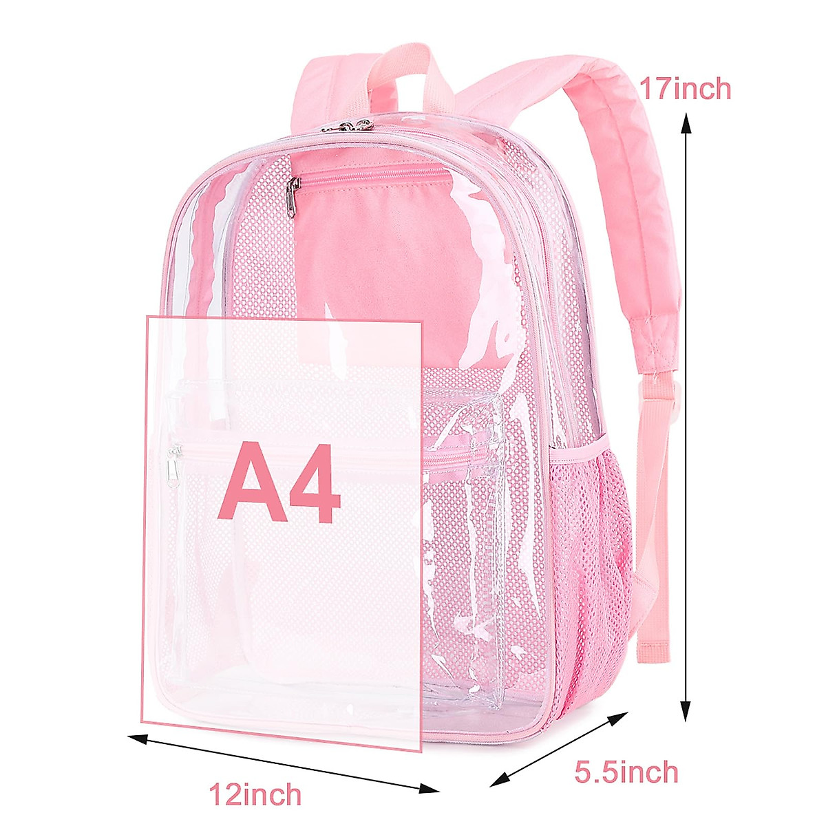 BTOOP Clear Backpack for School Kids Girls with Clear Lunch Box Large See Through Book Bags Heavy Duty Transparent Plastic Backpacks for Teens Women Work Stadium