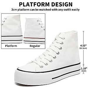 FRACORA Womens High Top Canvas Shoes White Black Platform Sneakers Lace Up Shoes for Women Casual(White,US7)