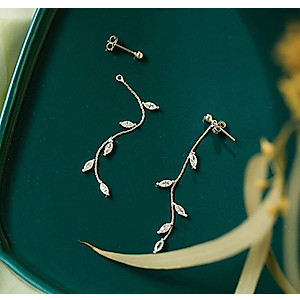 SLUYNZ 925 Sterling Silver Droplet Dangle Earrings Chain for Women Olive Leaf Wedding Dangle Earrings Bridal Earrings (A-Silver)