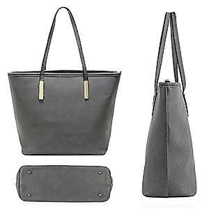 Simple Solid Color Pu Leather Top Handle Satchel Handbags for Women Shoulder Bags(Grey)