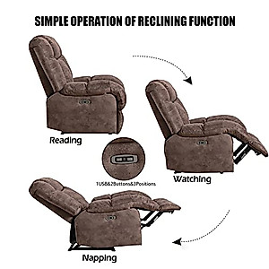 INZOY Electric Power Recliner Chairs with USB Charge Port, Electric Reclining Recliner with Upholstered Seat, Overstuffed Reclining Sofa Recliner for Living Room Bedroom (Brown)
