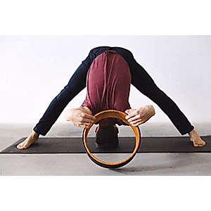 SukhaMat Yoga Wheel - Pro - 12.5" x 5" Yoga Prop Wheel for Deeper Poses, Relieve Back Pain, Stretching, NEW! Online Video Yoga Wheel Instructions & Printed Guide (WoodGrain/Black)