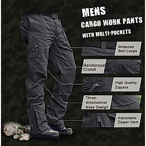 AKARMY Men's Work Pants, Cargo Pants for Men, Straight Tactical Pants, Work Travel Casual Pant with Multi Zipper Pockets 9920 Gray 34
