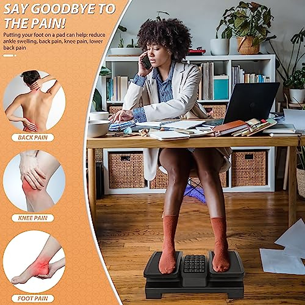 Footrest Under Desk Adjustable Pressure Relief Footrests with Massage Roller Ergonomic Foot Rest for Home, Office Use