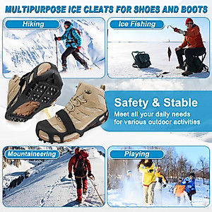 Ice Snow Traction Cleats for Shoes and Boots Non-Slip Crampon Snow Cleats for Winter Walking on Snow and Ice Boots Cleats for Men Women Walking Jogging Hiking (24 Steel Crampons, Size L)