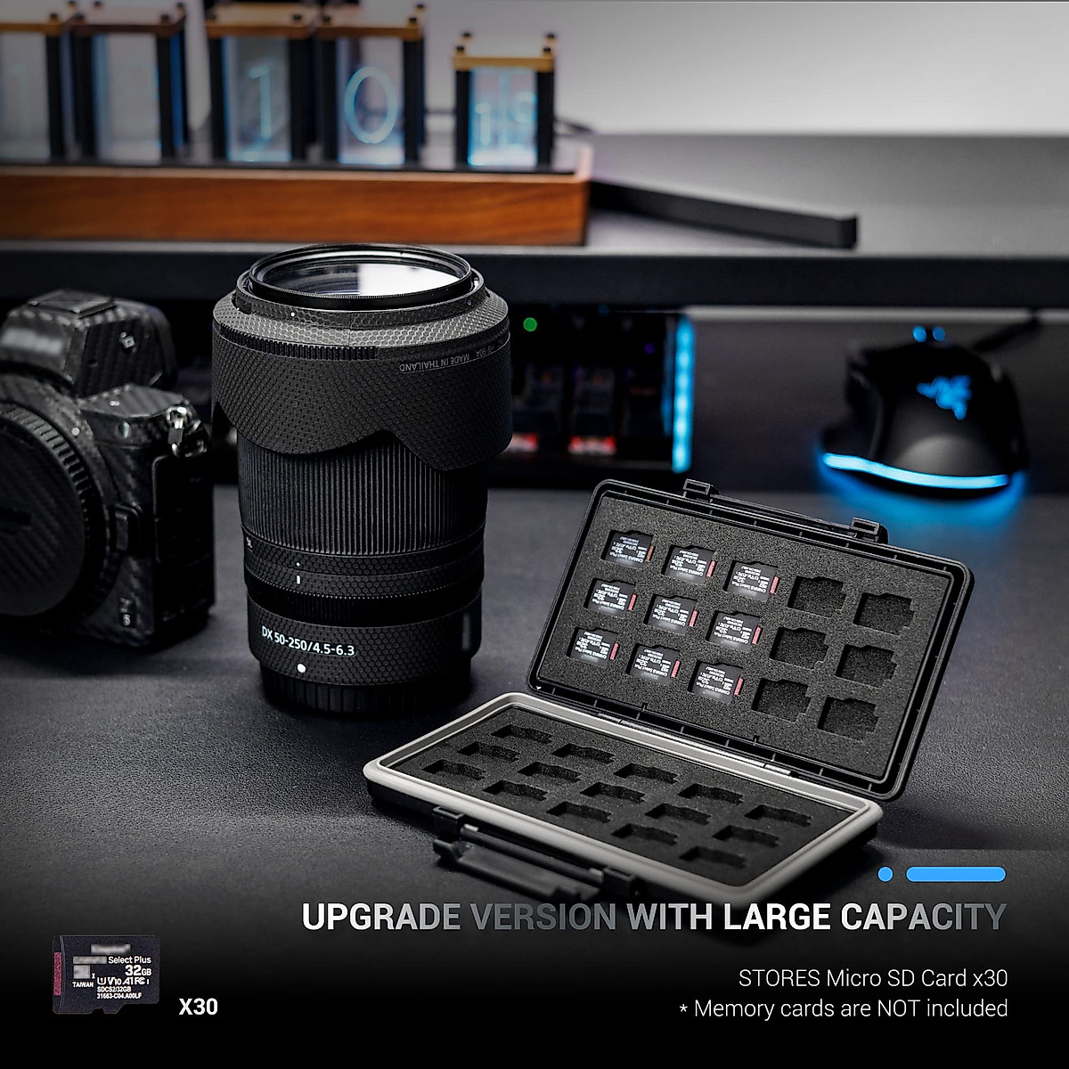 30 Slots Micro SD Card Case with Index Label, Water Resistant & Shockproof Micro SD Card Holder, Compact MicroSDHC/MicroSDXC/Micro SD Card Organizer Storage