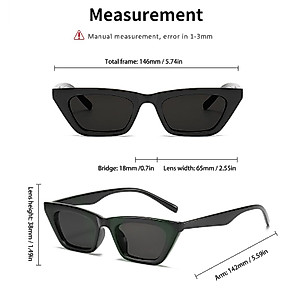 BOJOD Small Square Cat Eye sunglasses for women trendy retro skinny cool 90s sunglasses Black