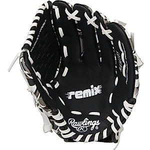 Rawlings Remix Series Youth 9" Tball Glove (Right Hand Throw), 24" Tball Bat & Tball Backpack Bag Set (Black/White/Silver)