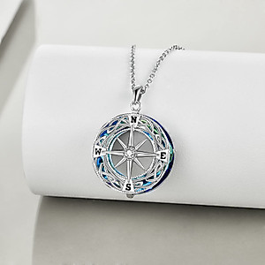 ONEFINITY Compass Necklace Sterling Silver Celtic Knot Abalone Shell Necklace Graduation Friendship Talisman Travel Necklace Inspirational Graduation Gift Jewelry Gifts for Women
