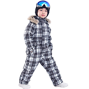 Bluemagic Little Kid's One Piece Overall Snowsuits Ski Suits Jackets Coats Jumpsuits,Wht Chk,120cm