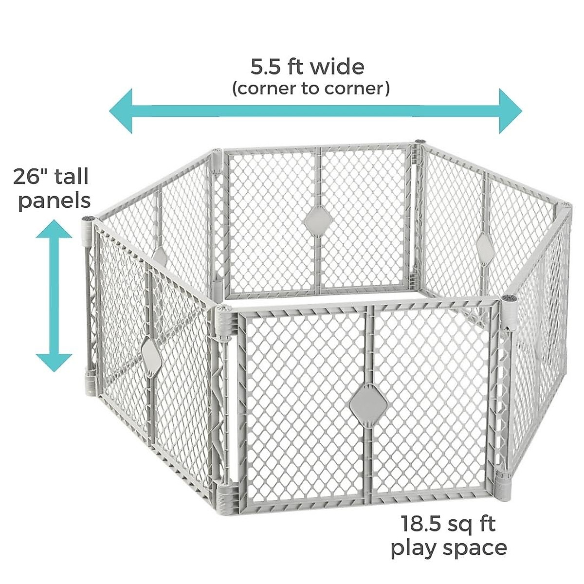 Toddleroo by North States Superyard 6 Panel Free Standing Play Yard, Indoor or Outdoor Baby Playpen, Baby Gate. Made in USA. 5.5 feet Corner to Corner Play Pen (26" Tall, Pewter)