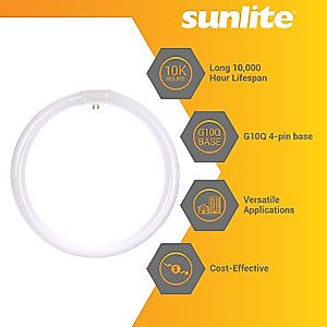 Sunlite 41315 FC12T9/CW T9 Round Fluorescent Circline Lamp, 32 Watts, 2100 Lumens, 4100K Cool White, RoHS Compliant, G10Q 4-Pin Base, 1 Pack