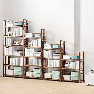 IOTXY Adjustable Bamboo Open Bookshelf - Medium 3-Tier Free Standing Storage Rack, Multifunctional Display Stand for Bookcase, Home and Office, Light Brown