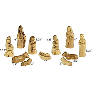 Holy Land Olive Wood Faceless Nativity Set from Israel, 12 Piece Unique Indoor Wooden Nativity Scene, Jesus Mary & Joseph Holy Family in the Manger Figurines, Seasonal Home Décor Accent for Christmas