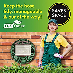 DF OMER Plastic Garden Water Hose Holder with Storage Compartment Fits 150 ft. Hose – 10x7x5 in. Weatherproof Wall Mount Hose Rack Hanger for Outside with 2 Shelves for Garden Equipment