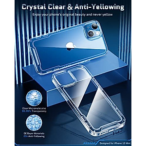 Humixx [5-in-1 Shockproof Designed for iPhone 13 Mini Case with 2 Pack Tempered Screen Protector+2 Pack Camera Lens Protector, Crystal Clear & Non-Yellowing Slim Case for iPhone 13 Mini 5.4