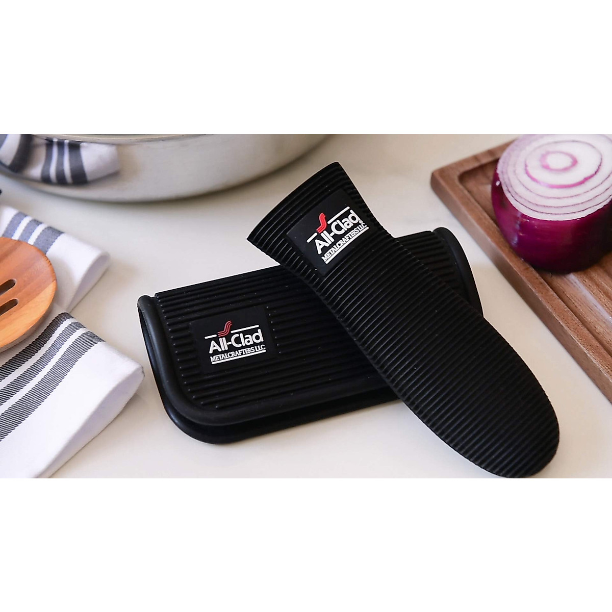 3-Piece Set Cookware Protectors and All-Clad Premium Ribbed Textured Silicone Grip Cookware Set | Pot and Pan Protectors and Handle Grips