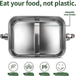 Bambaw Stainless Steel Lunch Box 1400 ml | Adjustable Compartment Stainless Steel Food Container | Leakproof Steel Bento Box | Eco Friendly Lunch Boxes with Lid 47.3 oz | Sandwich Boxes for Adults