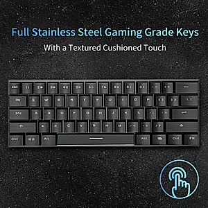 Fitlink Metal Keycaps Mechanical Gaming Keyboard with Blue Switches, Support USB Bluetooth Connection, 15 RGB LED Backlit, for Windows Mac PC(Black)