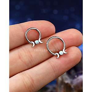 CM Crareesi Mania Septum Jewelry 16G Moon Septum Rings 316L Stainless Steel Daith Piercing Jewelry Helix Earrings for Women Opal Septum Piercing Jewelry