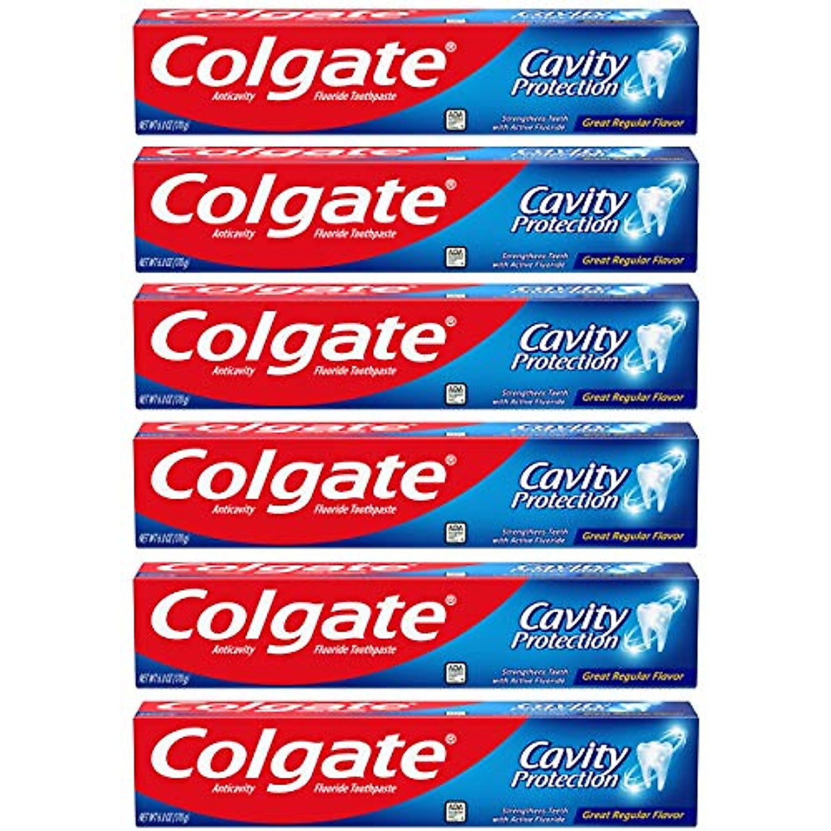 Colgate Cavity Protection Toothpaste with Fluoride, Great Regular Flavor, 6 Ounce (Pack of 6)
