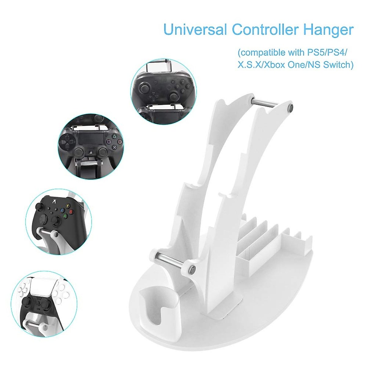 JOYTORN Controller Stand Holder for P5 Dualsense,Game Disc/Controller/Headphone Storage Rack for Xbox Series X|S,P5,Switch-White