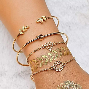 Cocazyw 19pcs Multiple Layered Stackable Open Cuff Wrap Bangle Rose gold Gold Bracelets for Women Jewelry Adjustable Bangles for Girls Set Gifts (Gold)