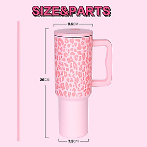 ZHIDENGWJ Stainless Steel Vacuum Insulated Tumbler with Lid and Straw for Water, Iced Tea or Coffee(Light Pink Leopard Print)