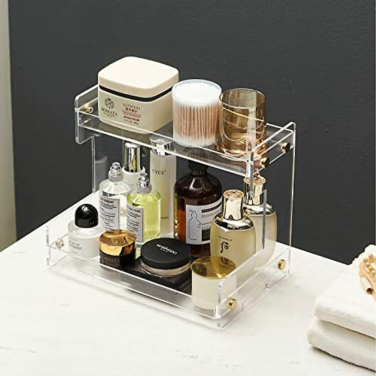 NEWRAIN Bathroom Organizer Countertop, Makeup 2-Tier Organizer Counter Organizer for Cosmetics, Vanity Holder for Lipstick,Cabinet Organizers and Storage