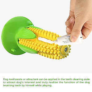 Guardians Dog Squeaky Chew Toy with Suction, Dogs Toothbrush Teeth Cleaning Squeaky Stick for Aggressive Chewers for Small Medium Dogs (Yellow Corn)