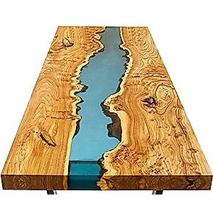 Epoxy Table, Plain Edge Wooden Table With Metal Stand, Epoxy Resin River Table, Natural Wood,Dining Table, Natural Epoxy Table, Resin Table 42" x 24" Inch