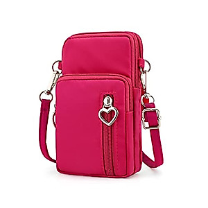 Roomy Travel Small Wristlet Crossbody Bag Cell Phone Purse Wallet Sports Armband Running Holder for iPhone 11/12 Mini/ 13 Pro/Xs Max/XR/ 8 Plus/SE/Google Pixel 6/5/ 4a/ 4a 5G (Magneta)