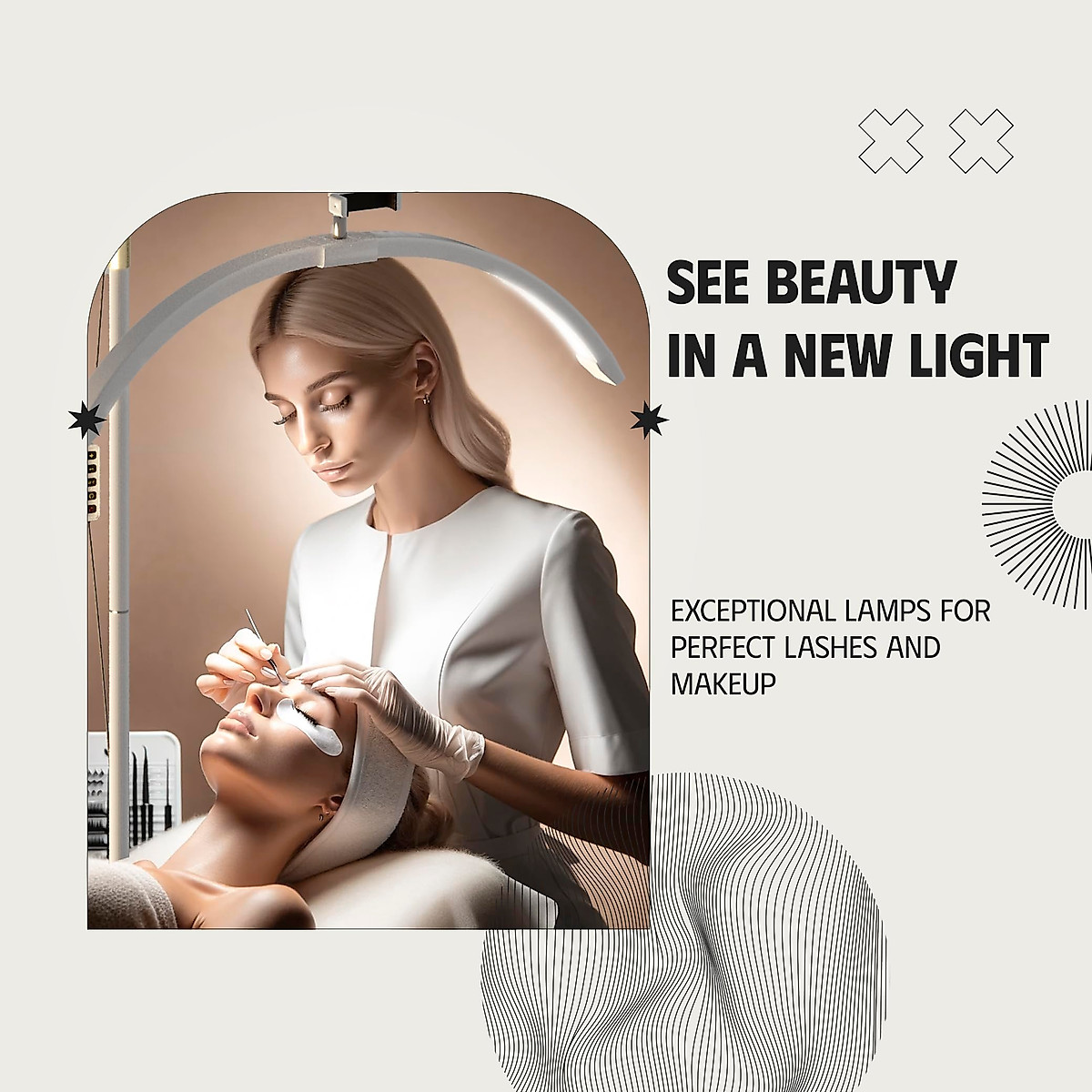 Hi_friend Eyelash LED Floor Light, Half Moon Lamp for Lash Extension, Lighting for Beauty, Skincare, Lashes, Eyebrows, Filming Content Creation (White)
