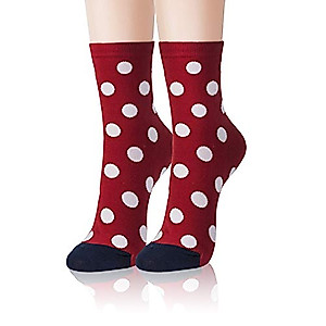 kikiya socks Women Crew | 4-6 Pairs Smiley Face Print Red Heart Preppy Design Fruit Graphic Cute Girls Cotton Socks | US 6-8