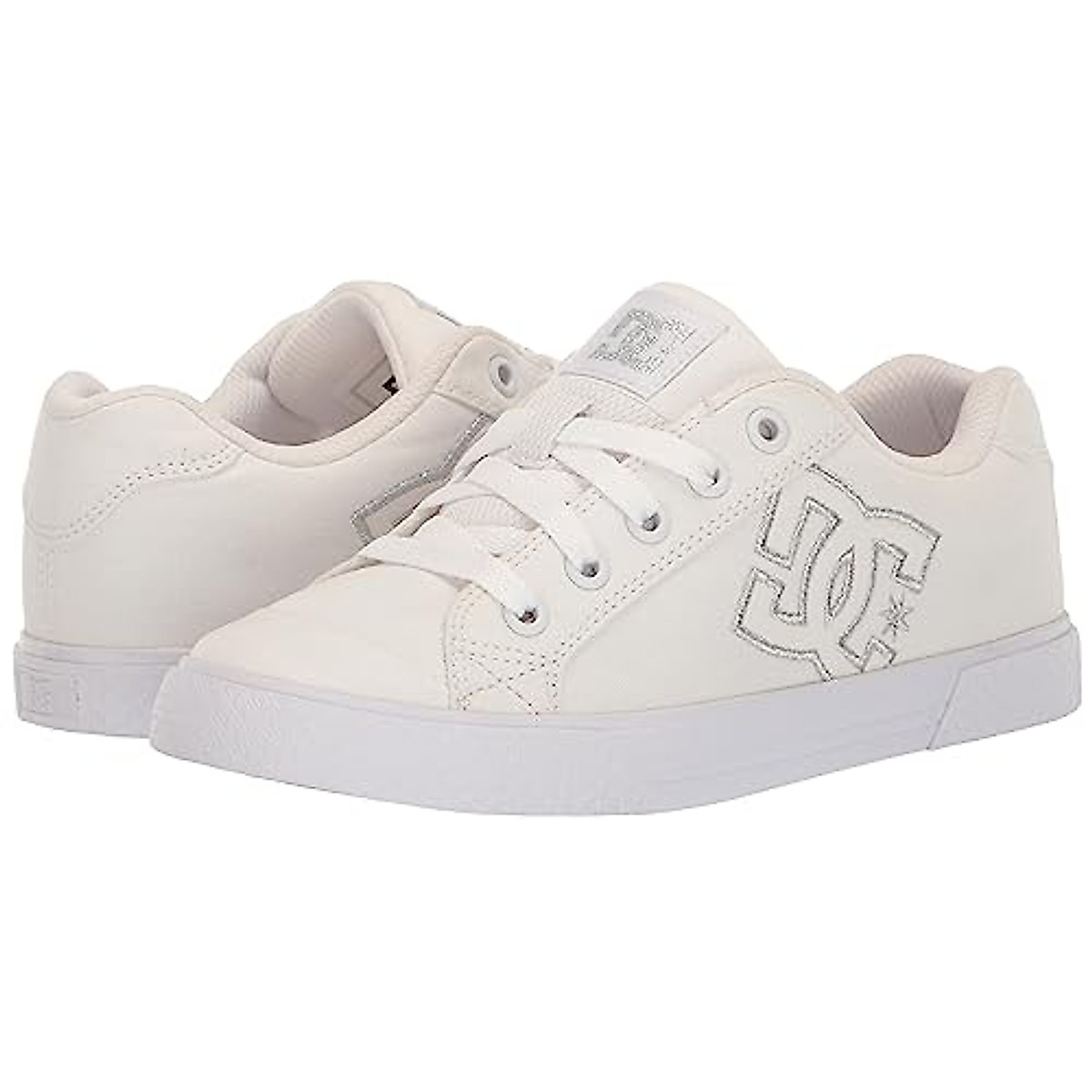DC Women's Chelsea TX Skate Shoe, White/Silver, 8