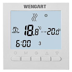 Wengart Heating Only Thermostat WG02B04,AC110 3Amp 7-Day Programmable Work for Warm-Water Floor Heating Temperature Controller White
