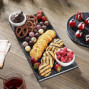 mDesign Medium Slab Stone Kitchen Countertop Pastry Cutting Board, Serving Tray for Bread, Breakfast, Snacks, Cheese, Pizza, Appetizers - Use for Chopping, Cooking, Baking, Cooling - Black/Marble