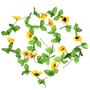UUPP 2Pcs 7.8FT Artificial Sunflowers Garland Silk Fake Flower Ivy Vines Sunflower Decor for Home Garden Wedding Party Arch