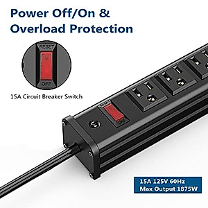 BTU Long Heavy Duty Power Strip 24 Outlet Large Metal Power Strip Garage Workshop Commercial Industrial Power Strip with Circuit Breaker.10FT Cord 15A 125V 1875W (Black)