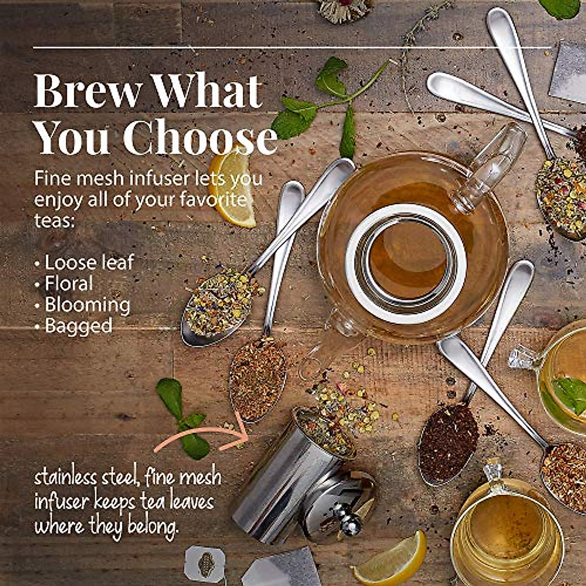 Teapot with Infuser for Loose Tea - 33oz, 4 Cup Tea Infuser, Clear Glass Tea Kettle Pot with Strainer & Warmer - Loose Leaf, Iced Tea Maker & Brewer