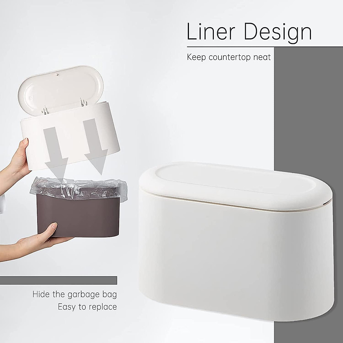 SUBEKYU Mini Trash Can with Lid,Tiny Desktop Trash Can,Countertop Mini Garbage Cans, Mini Trash Can for Desk,Tiny Waste Basket,White