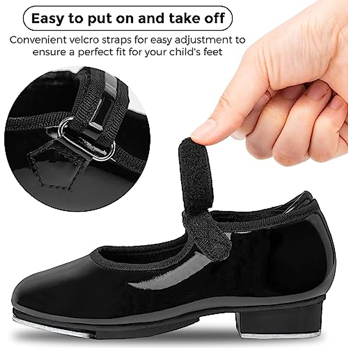 Stelle Tap Shoes for Girls Boys PU Leather Non-Slip Dance Shoes for Toddler/Little Kid/Big Kid (Black,11ML)