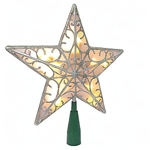 Funpeny 11 Inch Glitter Silver Star Tree Topper, Lighted Christmas Treetop with 10 Lights Christmas Decorations for Christmas Xmas Tree Home Bar Shop Office (Silver)