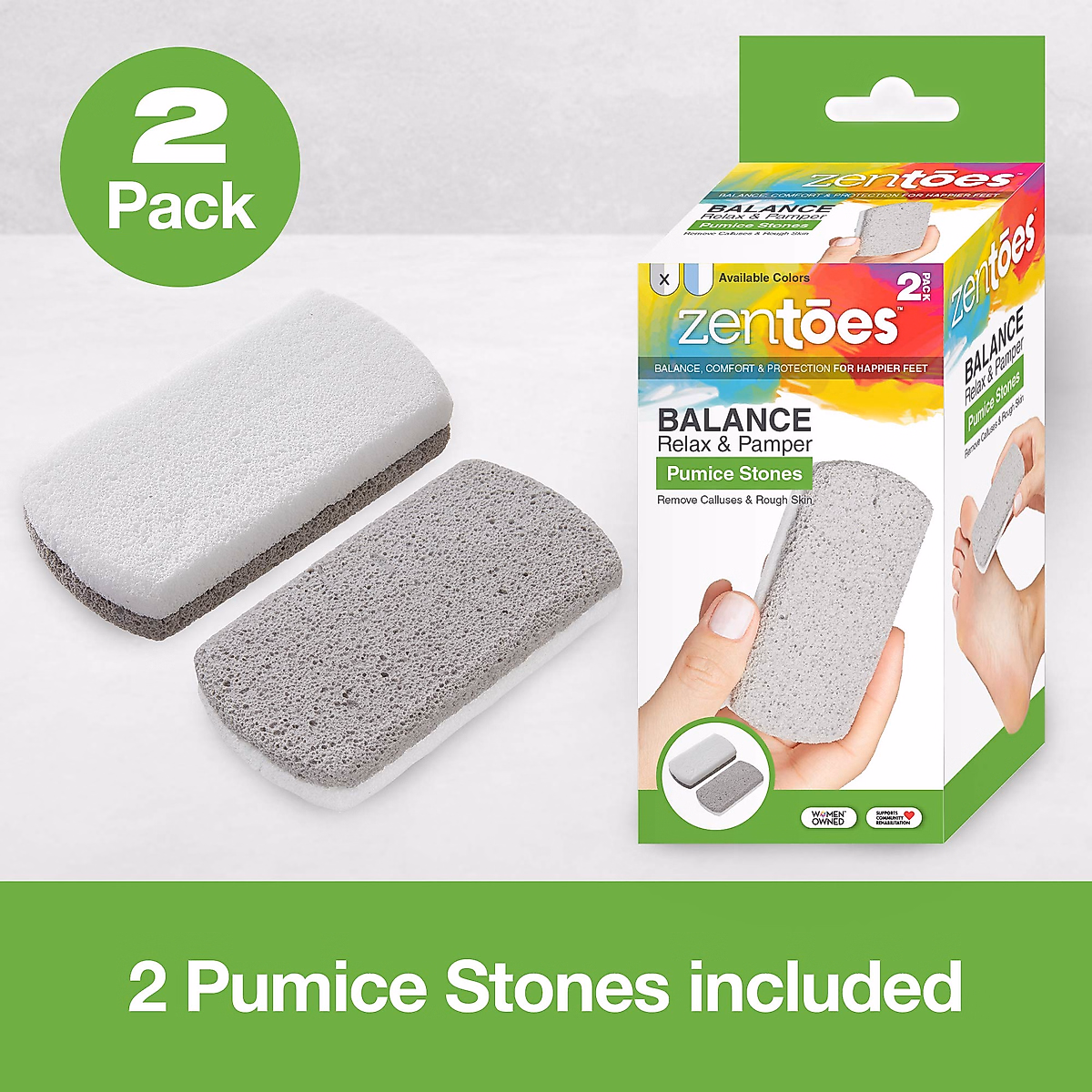 ZenToes Pumice Stones for Feet, Hands and Body - Hard Callus Remover, Exfoliator and Scrubber to Remove Dead Skin for Home Pedicure - 2 Count (Gray)