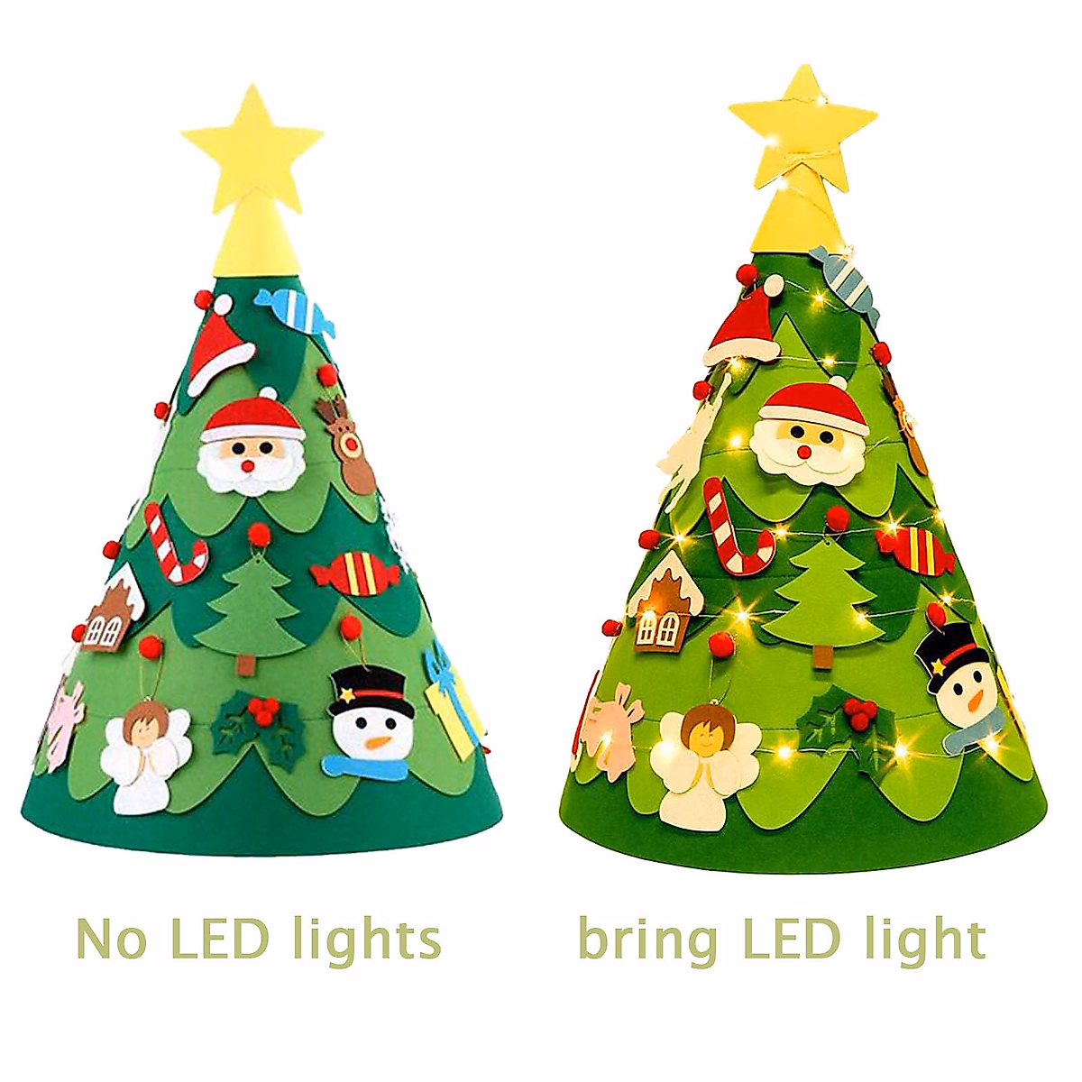 3D DIY Felt Christmas Tree for Kids,with 18 Pcs Christmas Hanging Ornaments 9.8 Ft LED String Light, for Kids New Year Christmas Decorations (Bring LED Light)