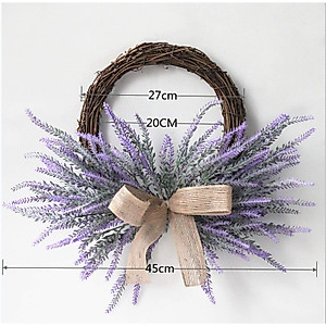 æ— 18 Inch Artificial Lavender Wreath, Silk Lavender Wreath with Bow, Spring Summer Wreath for Front Door Window Wall Wedding Party Home Garden Decor, Purple, 210118XH02-9300-1815254331