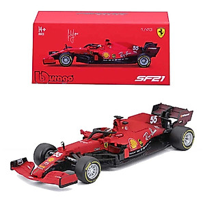 Bburago B18-36828S 1:43 F1 2021 Ferrari SF21 with Helmet SAINZ, Assorted Colours